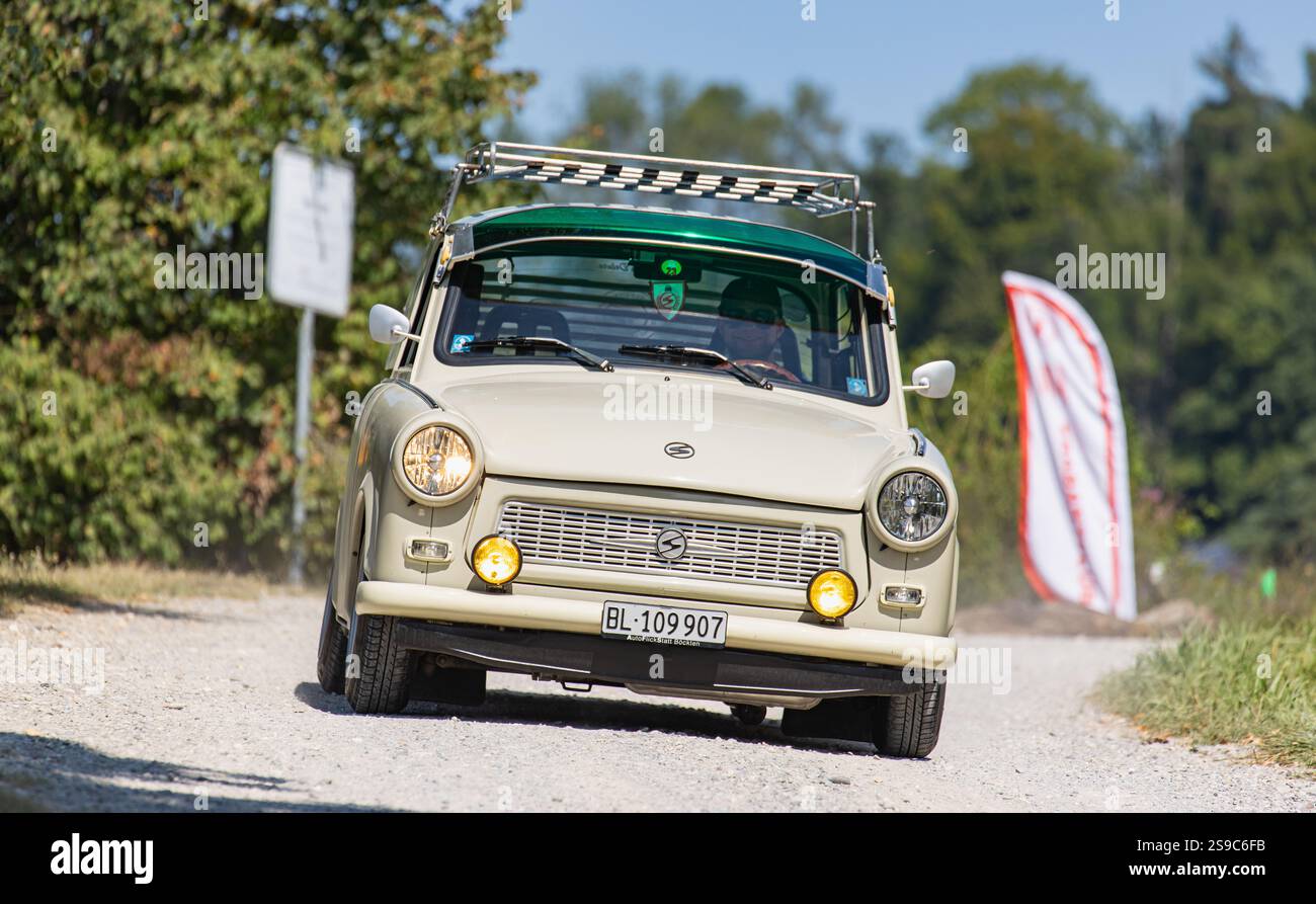 Hüntwangen, Switzerland, 24th Aug 2024: A Trabant 601 drives on a ...