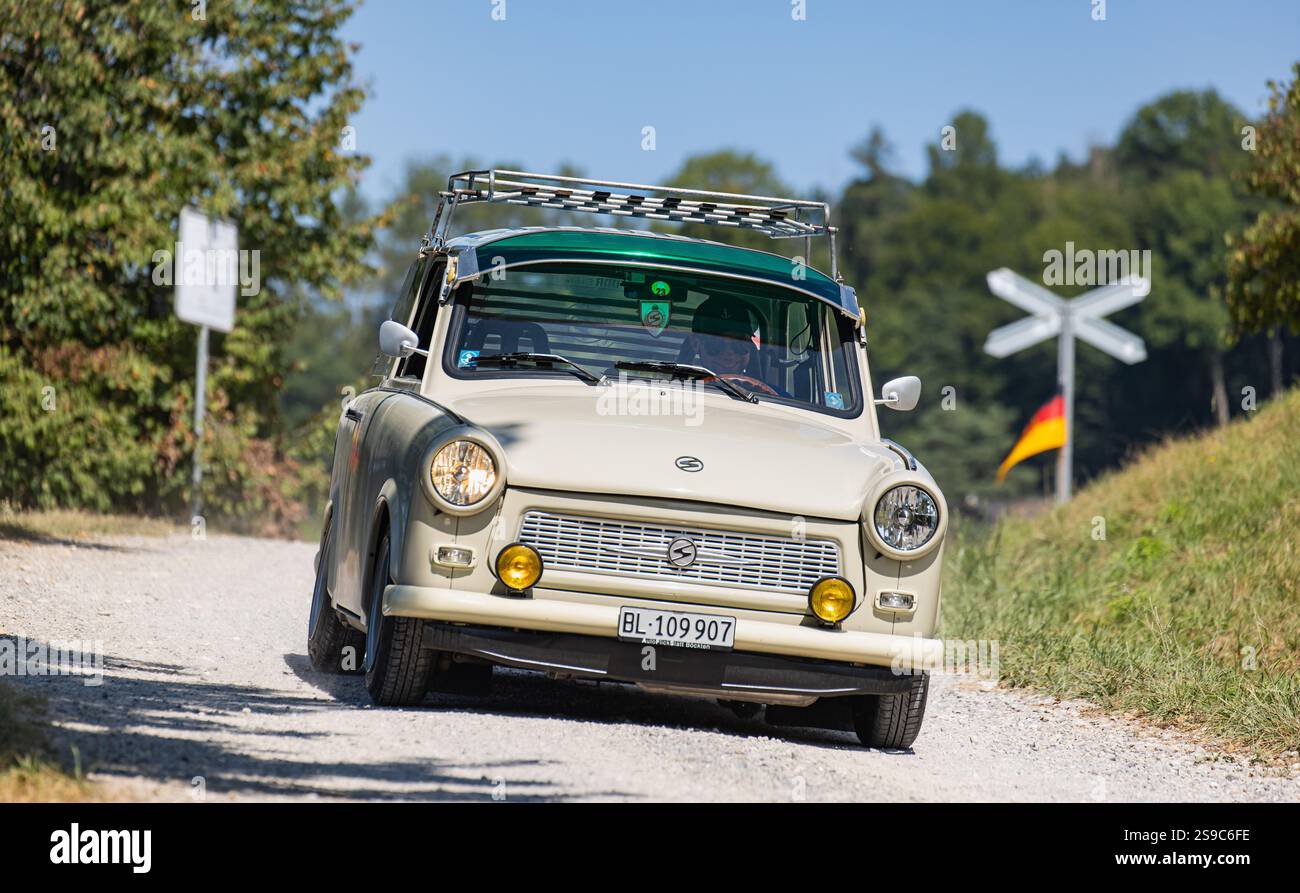 Hüntwangen, Switzerland, 24th Aug 2024: A Trabant 601 drives on a ...