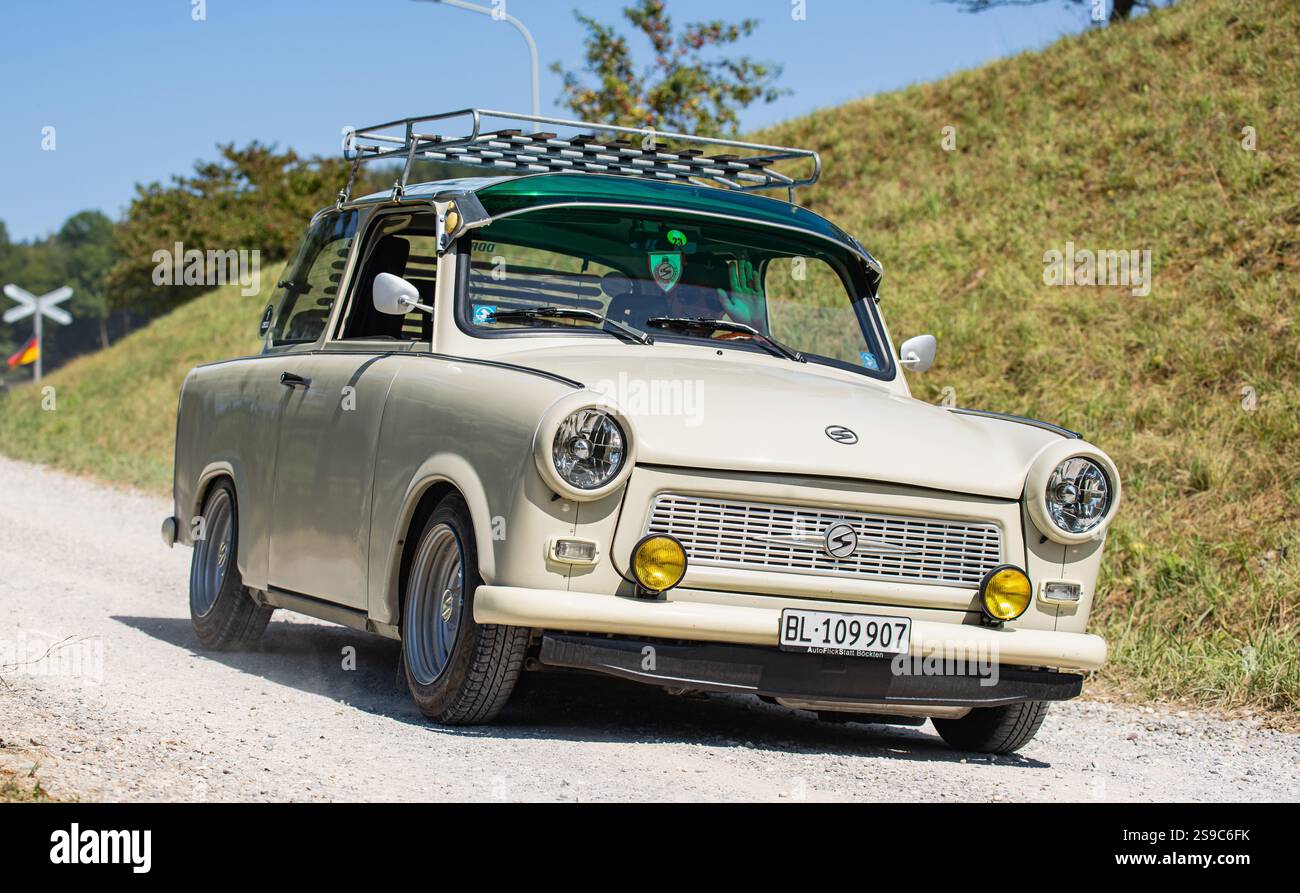 Hüntwangen, Switzerland, 24th Aug 2024: A Trabant 601 drives on a ...