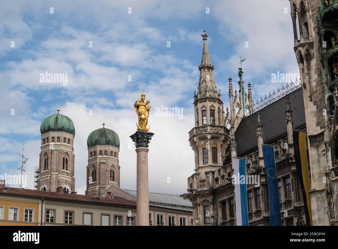 Marian column at Marienplatz, pedestrian zone in Munich, Bavaria ...