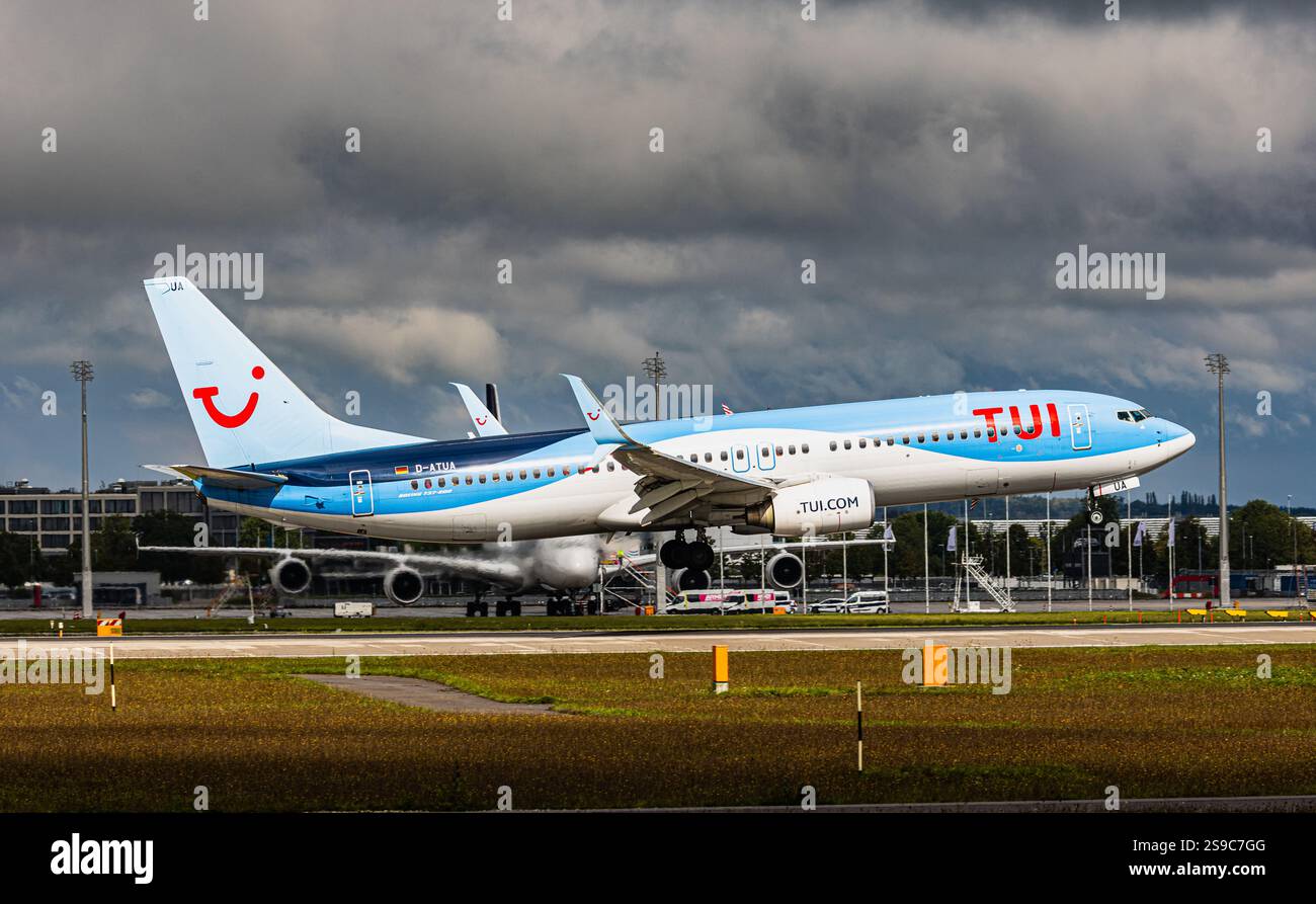 Munich, Germany, 17th Sep 2024: A Boeing 737-8K5 from TUI Fly is on its ...
