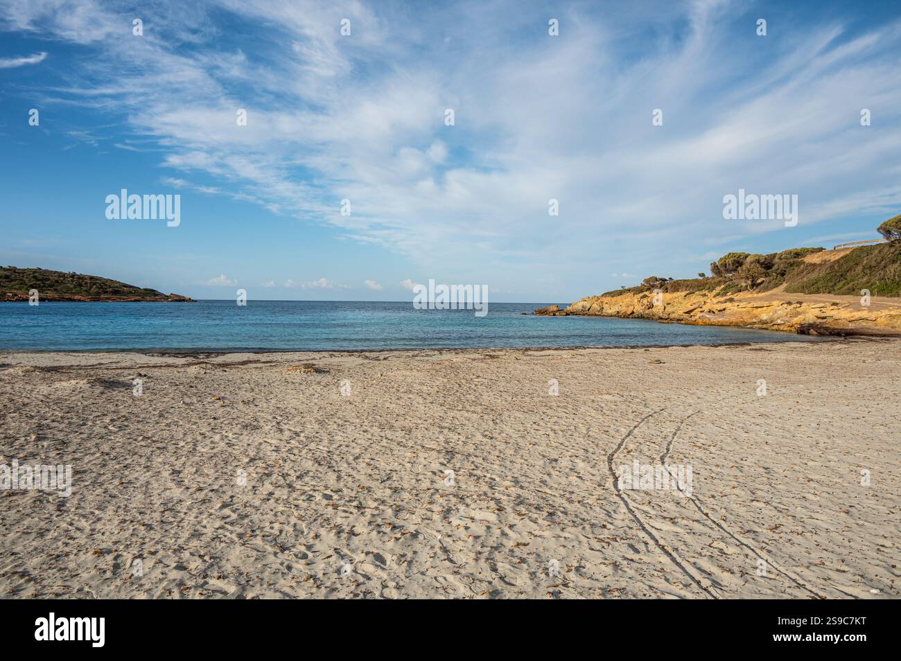 The beach of Sa Perda Longa in Sardigna with turquoise and blue water ...