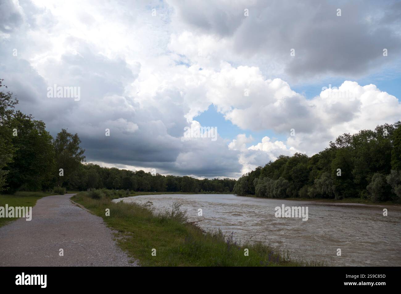 Isar river hike in Munich, Munich Way of St. James, Bavaria, Germany in ...