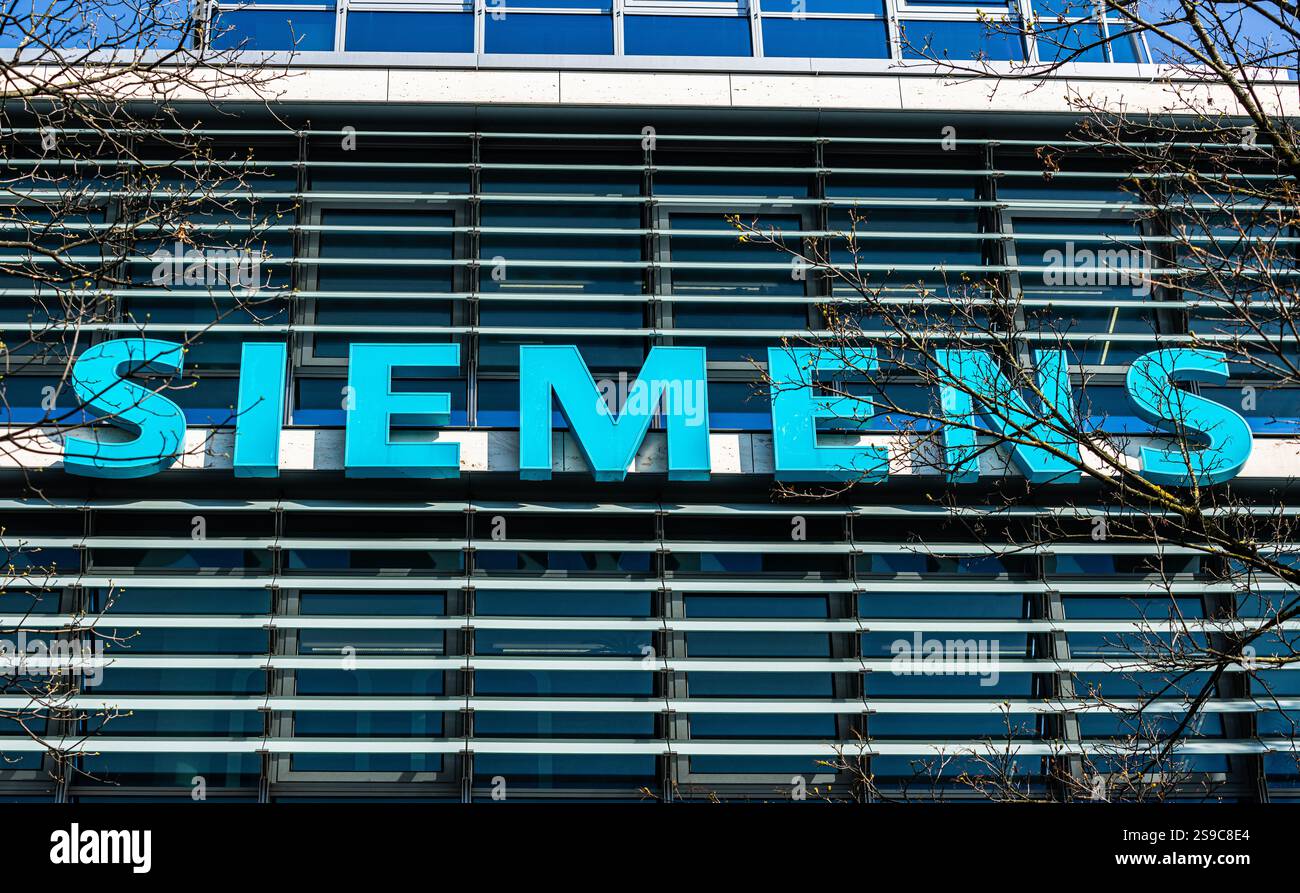 Munich, Germany, 5th Apr 2023: Logo of the Siemens company at its ...