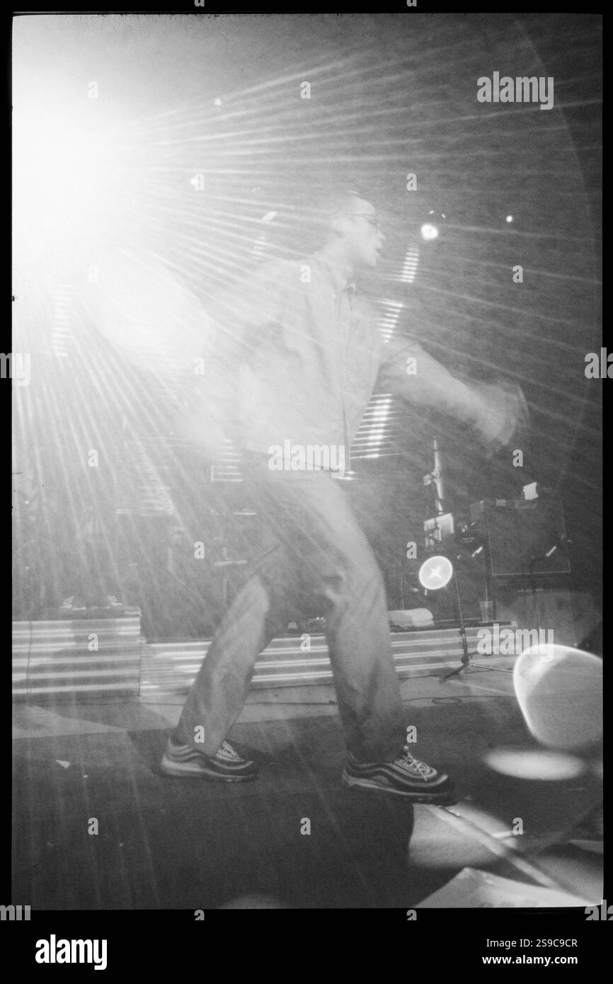 ROBBIE WILLIAMS, SINGER, FIRST TOUR, 1997: Robbie Williams playing live ...