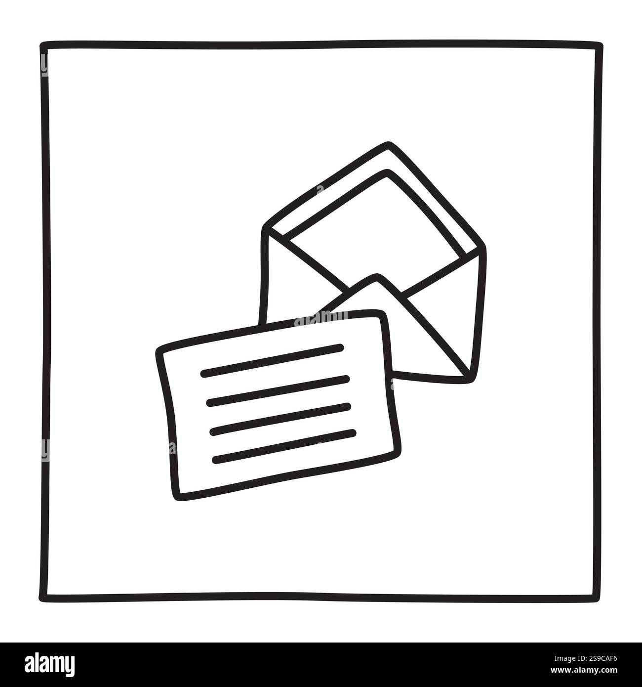 Doodle Open envelope with letter icon hand drawn with thin line in ...
