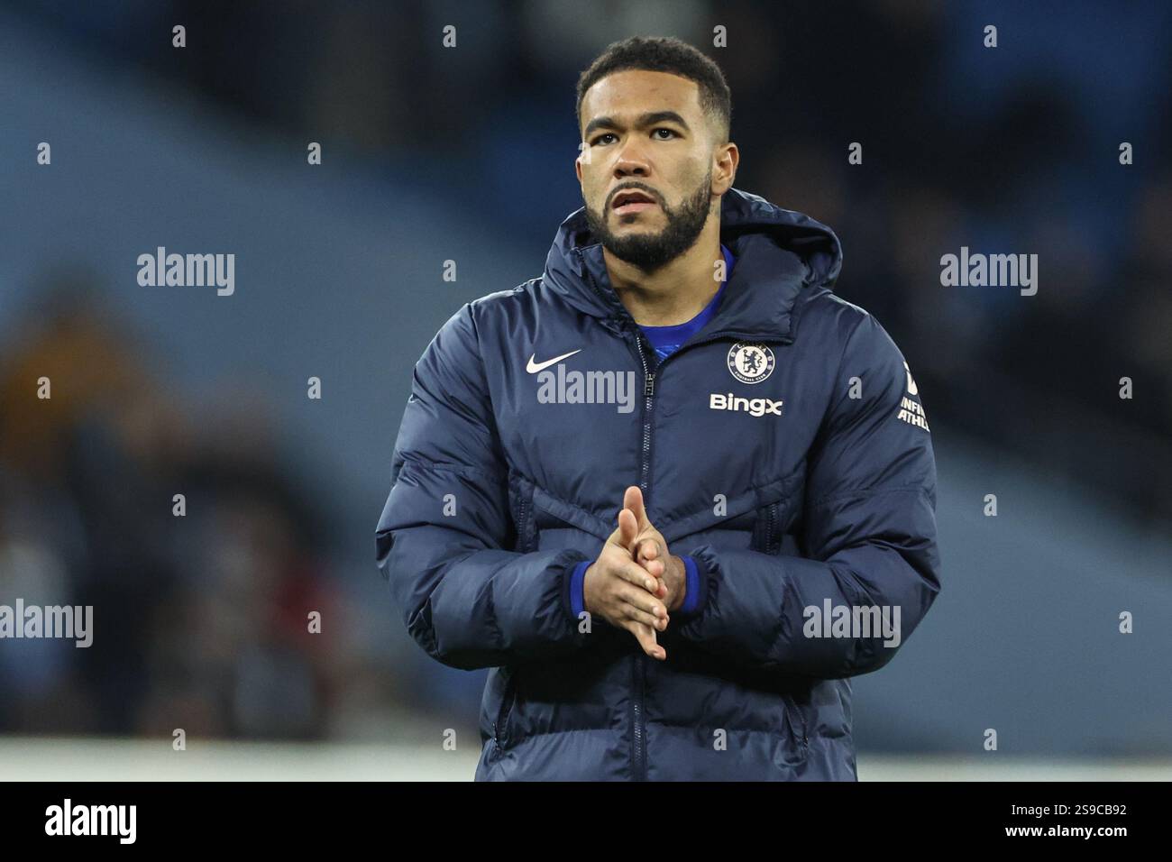 Reece James of Chelsea applauds the travelling fans after the game ...