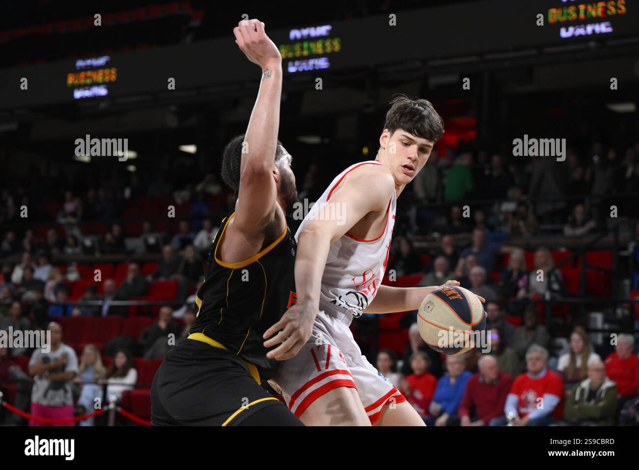 Oostende's Timmy Allen and Spirou's Xander Pintelon pictured in action ...