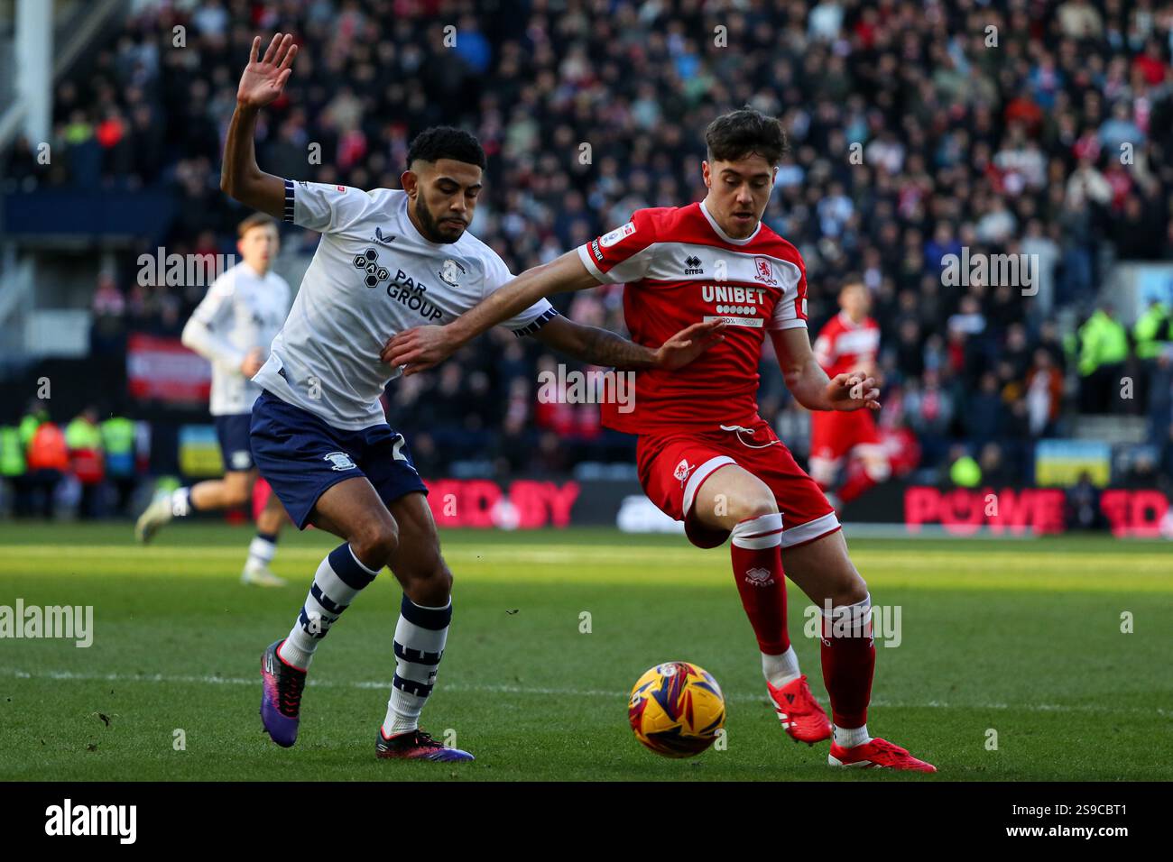 Finn Azaz of Middlesbrough dribbles past Kaine Kesler Hayden of Preston ...