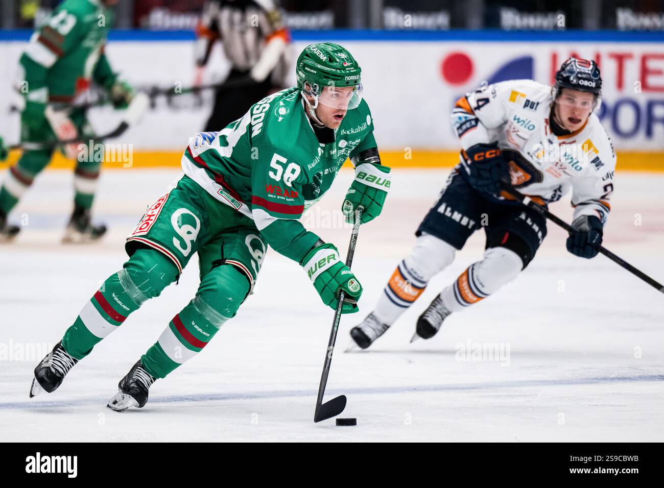 250125 Rögles Filip Johansson under ishockeymatchen i SHL mellan Rögle ...