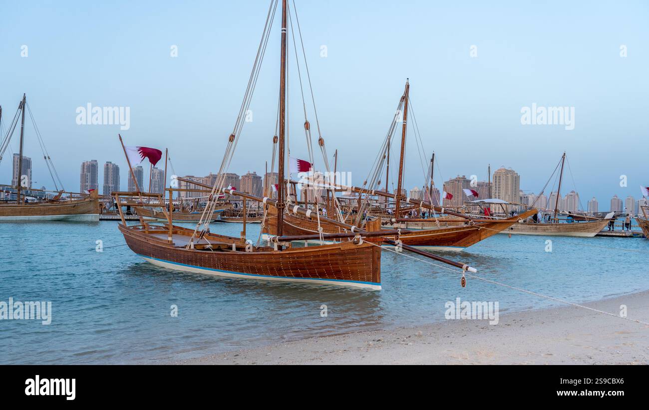 Doha, Qatar-January 22, 2025: A traditional dhow boat, an iconic symbol ...