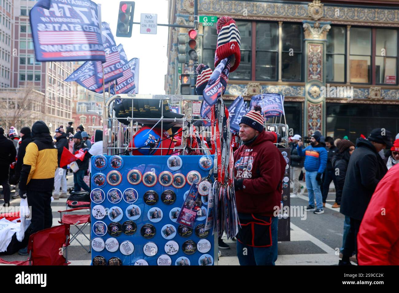 Vendors sell Donald Trump merchandise on Inauguration Day. Trump was ...