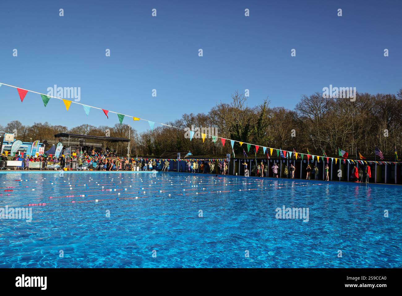 London, UK, 25th Jan 2025. Tooting Bec Lido in beautiful sunshine today ...