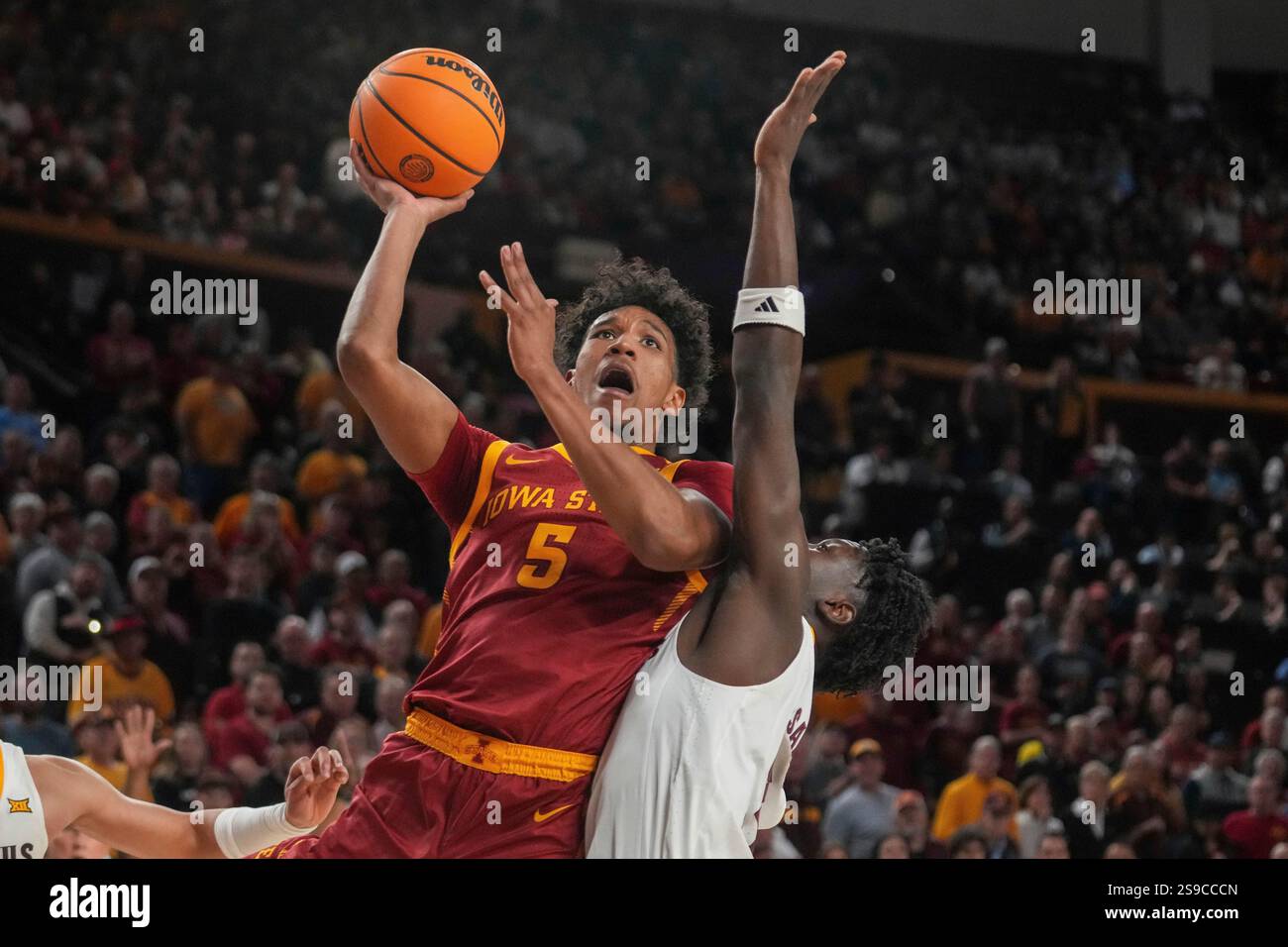 Iowa State guard Curtis Jones (5) shoots over Arizona State guard Joson ...