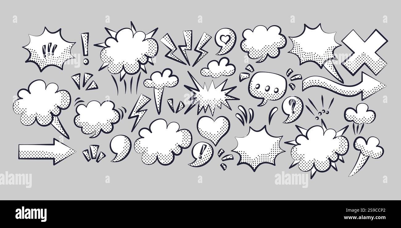 Comic Speech Bubbles and Symbols Set. Hand drawn comic speech bubbles ...