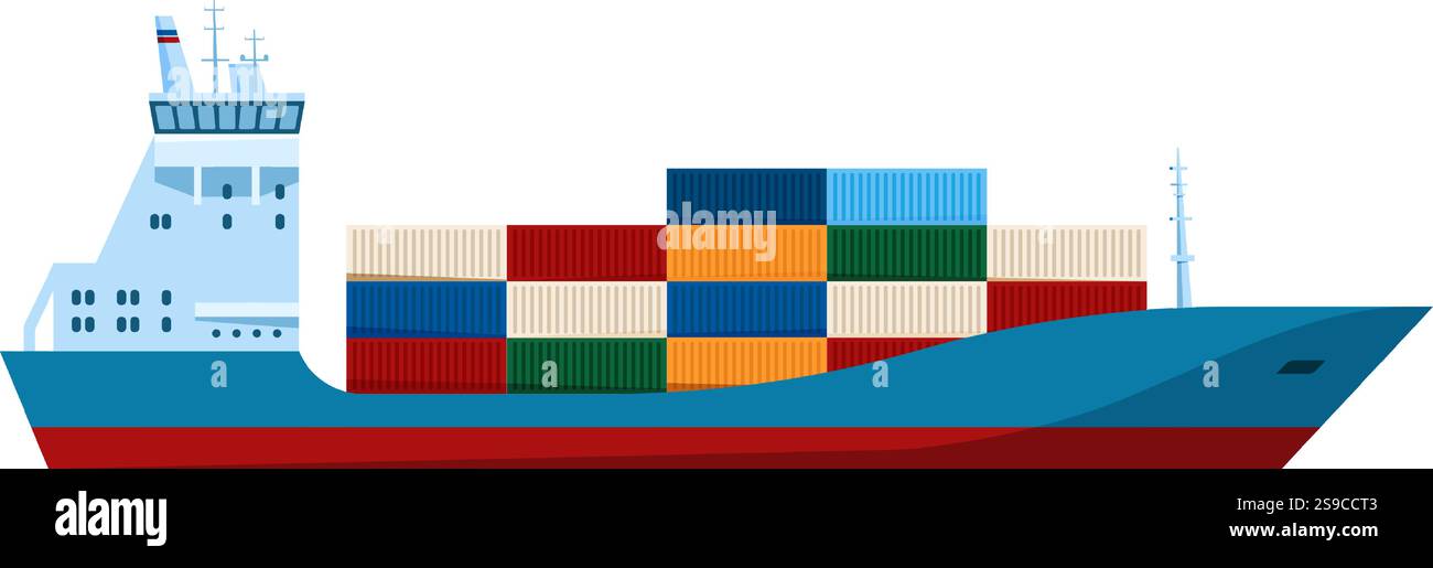 Large container ship carrying colorful cargo containers is sailing on ...