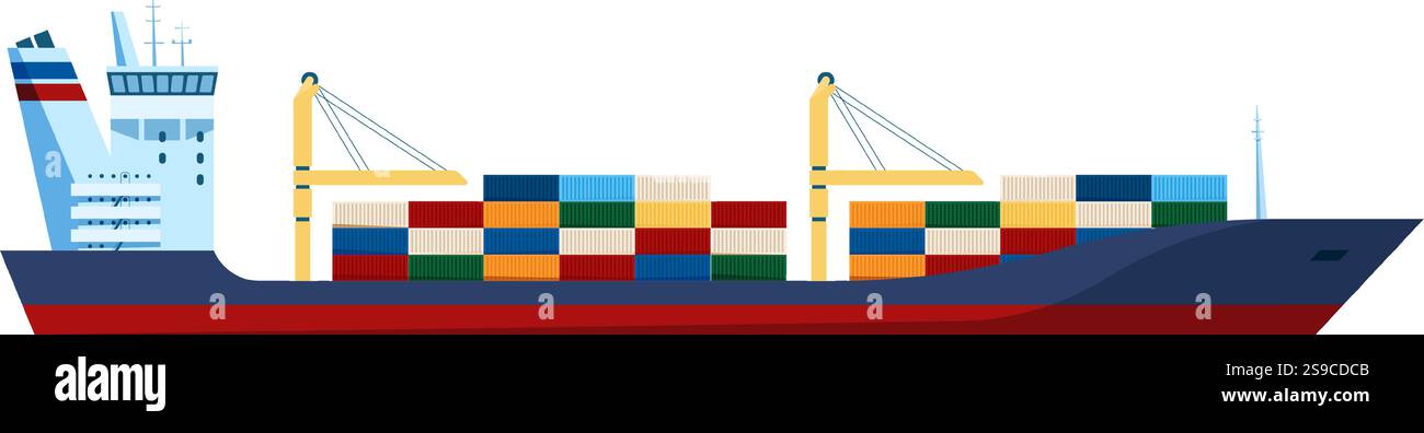 Illustration of a large cargo ship carrying stacked containers across ...