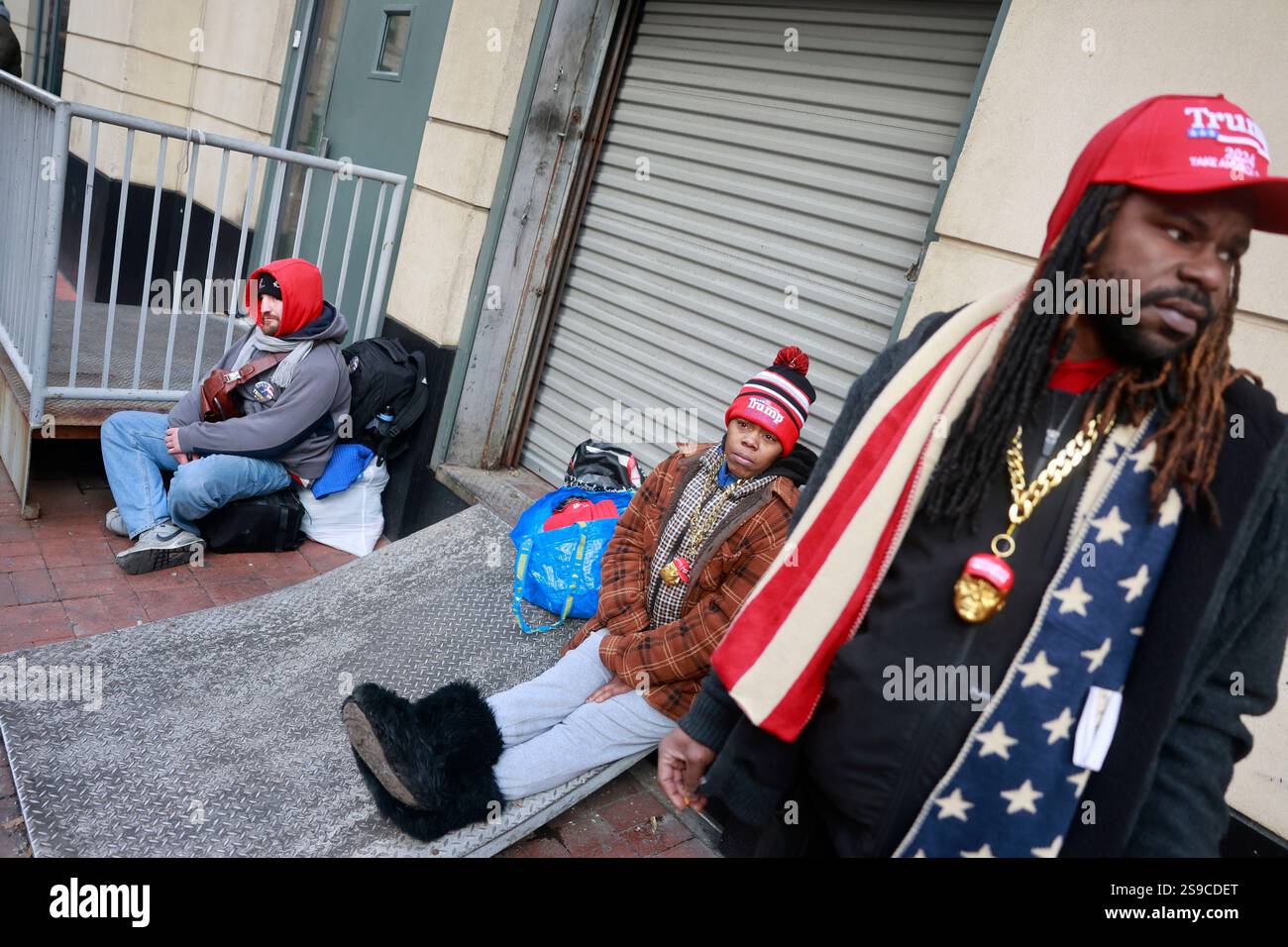Vendors sell Donald Trump merchandise on Inauguration Day. Trump was ...