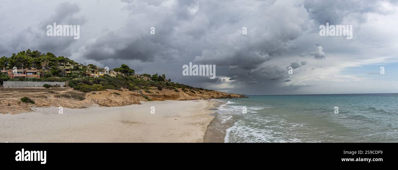 The beautiful beach of Pinus in Sardinia with fine sand and blue and ...