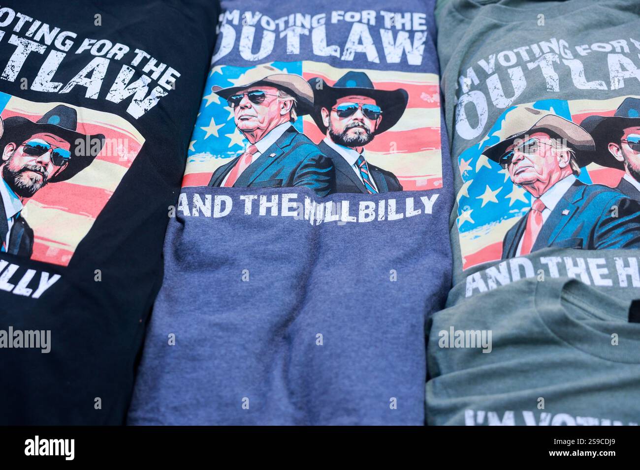 Vendors sell Donald Trump merchandise on Inauguration Day. Trump was ...
