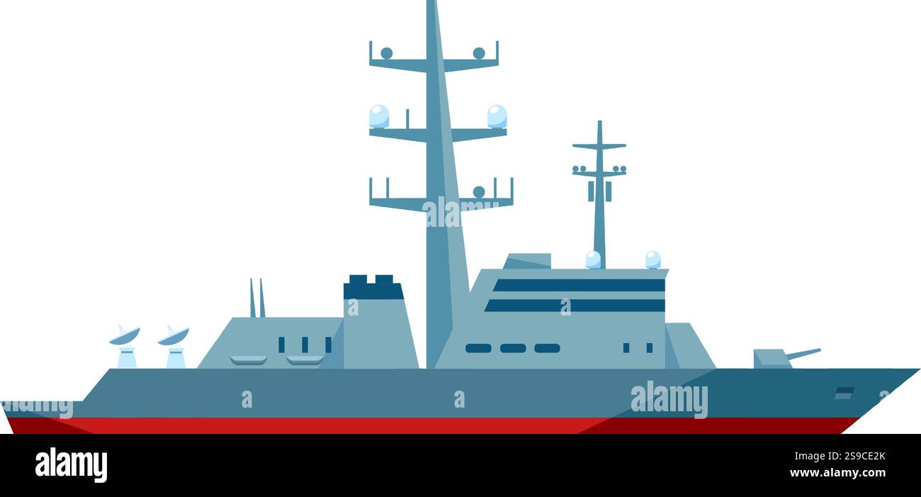 Illustration of a modern naval warship featuring advanced radar systems ...