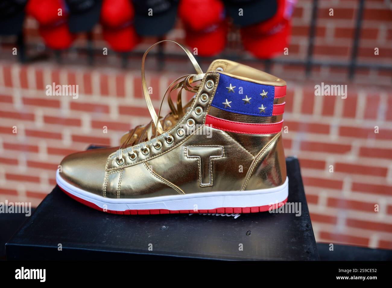 Vendors sell Donald Trump shoes on Inauguration Day. Trump was sworn in ...