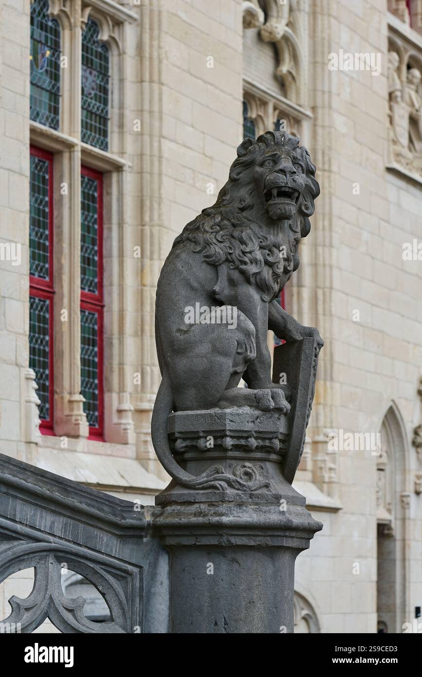 a lion, the heraldic animal of Flanders, in front of the Provincial ...