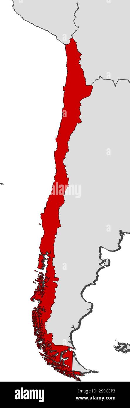Map of Chile and nearby countries, Chile is highlighted in red Stock ...