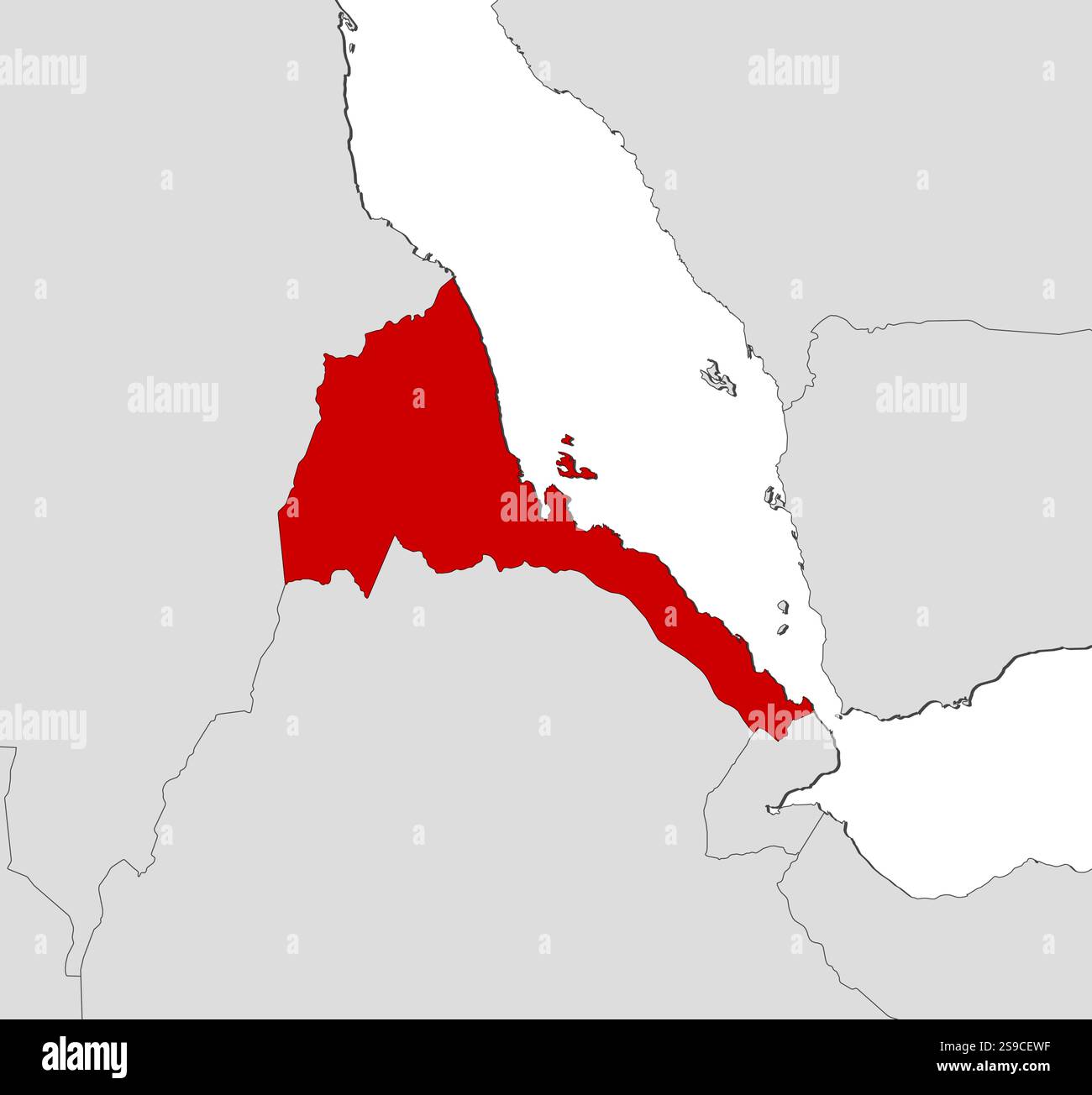 Map of Eritrea and nearby countries, Eritrea is highlighted in red ...