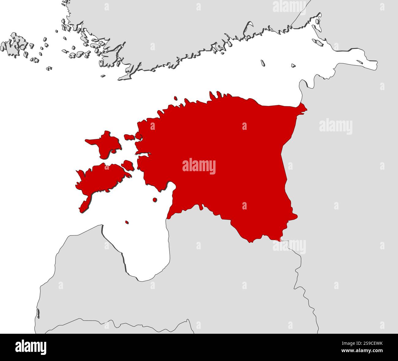 Map of Estonia and nearby countries, Estonia is highlighted in red ...