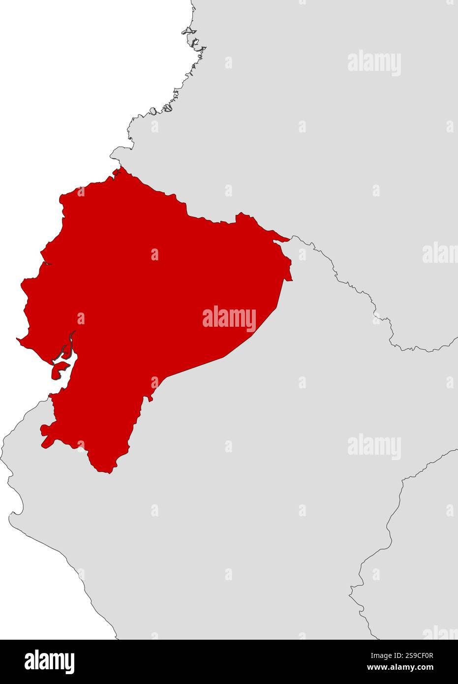 Map of Ecuador and nearby countries, Ecuador is highlighted in red ...