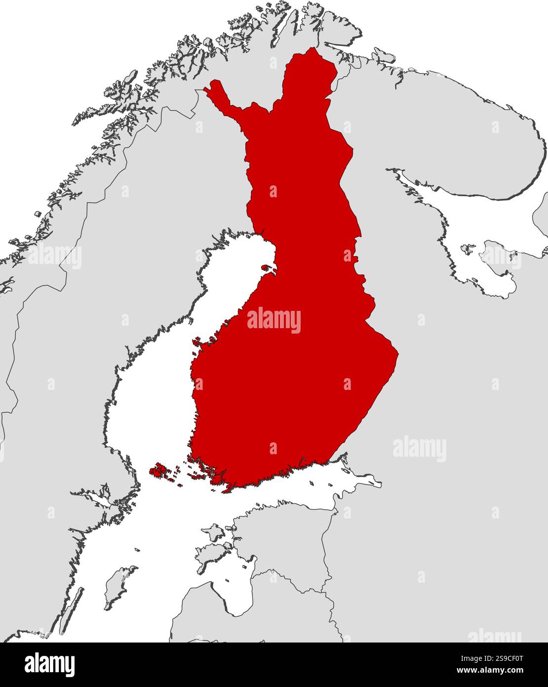 Map of Finland and nearby countries, Finland is highlighted in red ...
