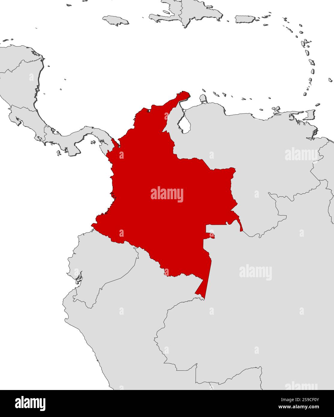 Map of Colombia and nearby countries, Colombia is highlighted in red ...