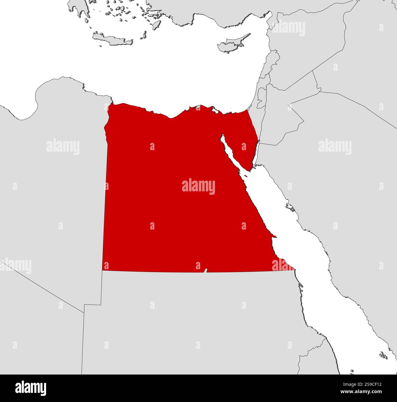 Map of Egypt and nearby countries, Egypt is highlighted in red Stock ...