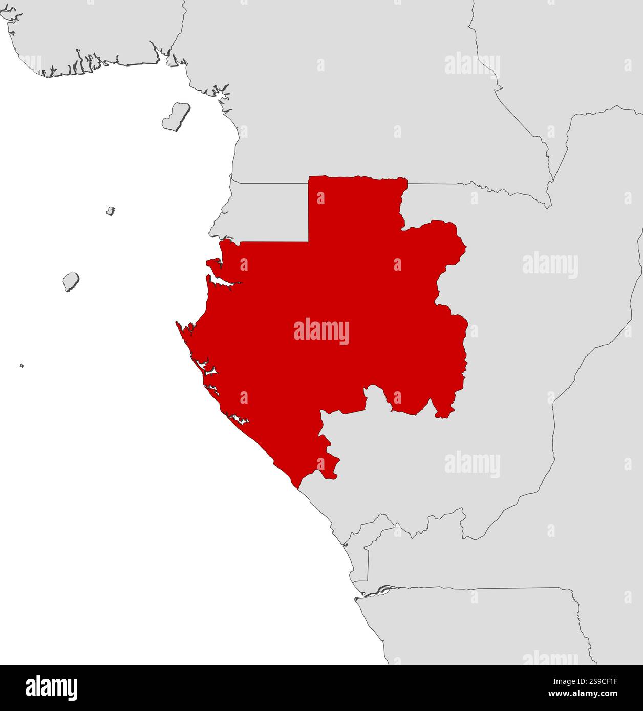 Map of Gabon and nearby countries, Gabon is highlighted in red Stock ...