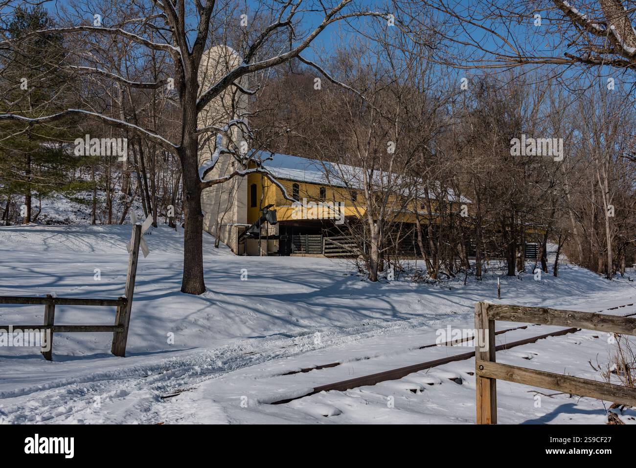 Barn with Silo on a Snowy January Day, Seven Valleys Pennsylvania Stock ...