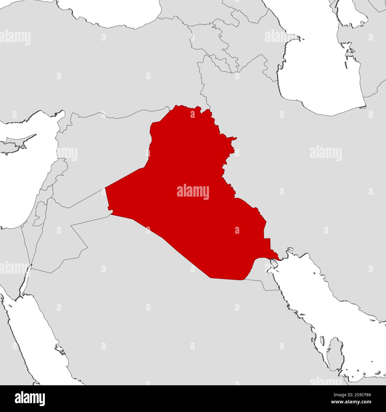 Map of Iraq and nearby countries, Iraq is highlighted in red Stock ...