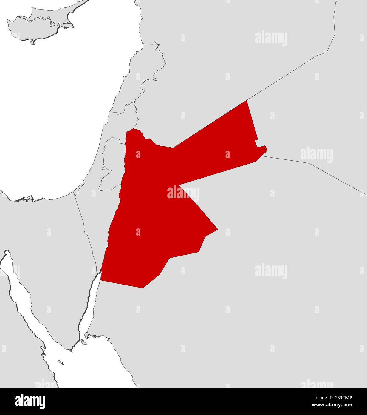 Map of Jordan and nearby countries, Jordan is highlighted in red Stock ...