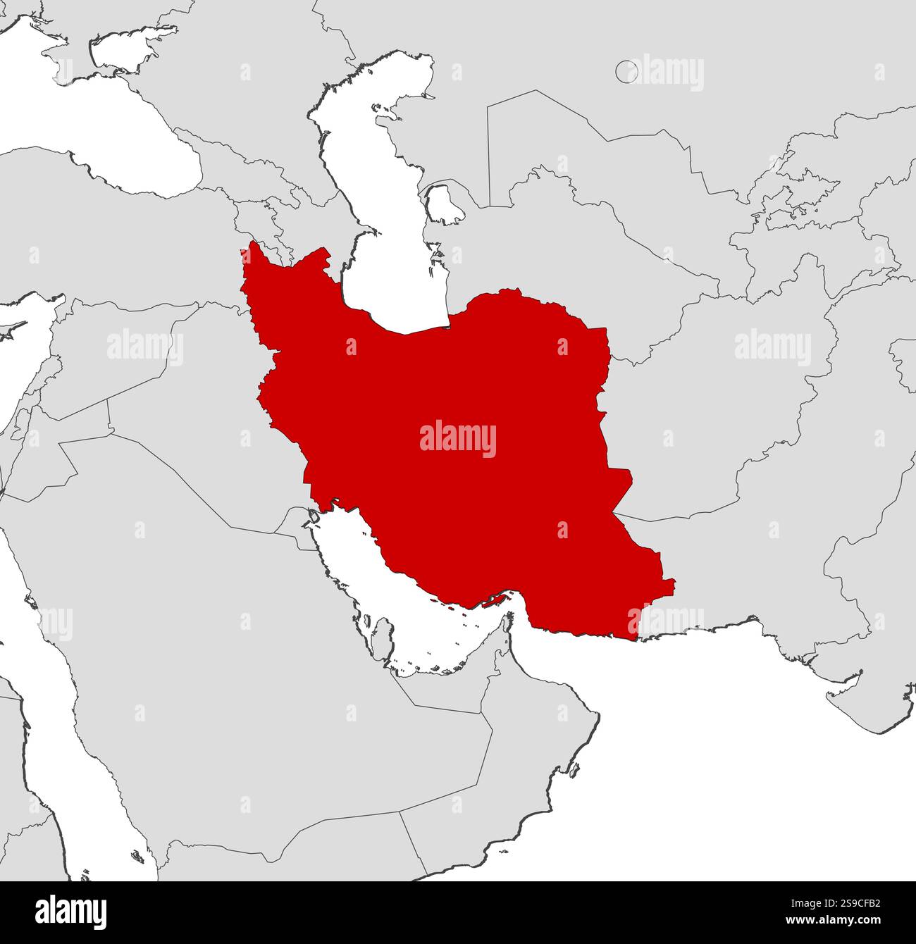 Map of Iran and nearby countries, Iran is highlighted in red Stock ...