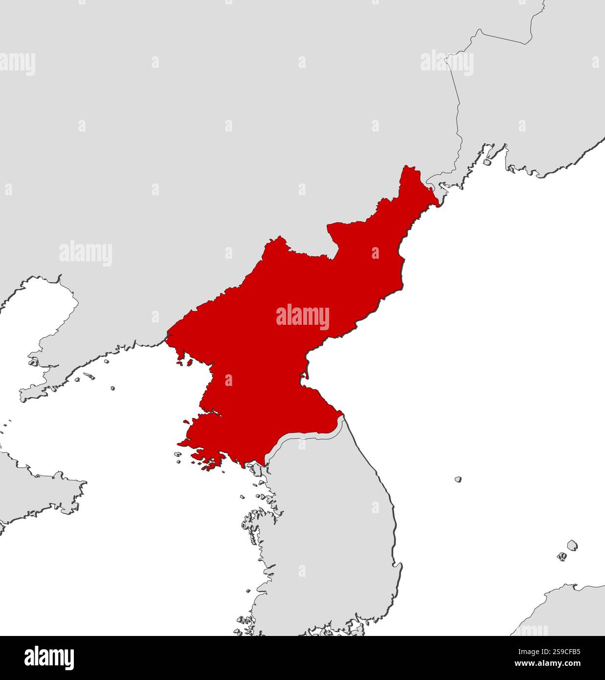 Map of North Korea and nearby countries, North Korea is highlighted in ...