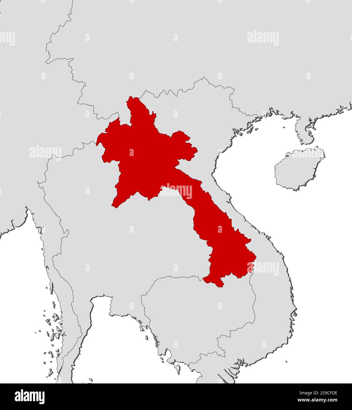 Map of Laos and nearby countries, Laos is highlighted in red Stock ...