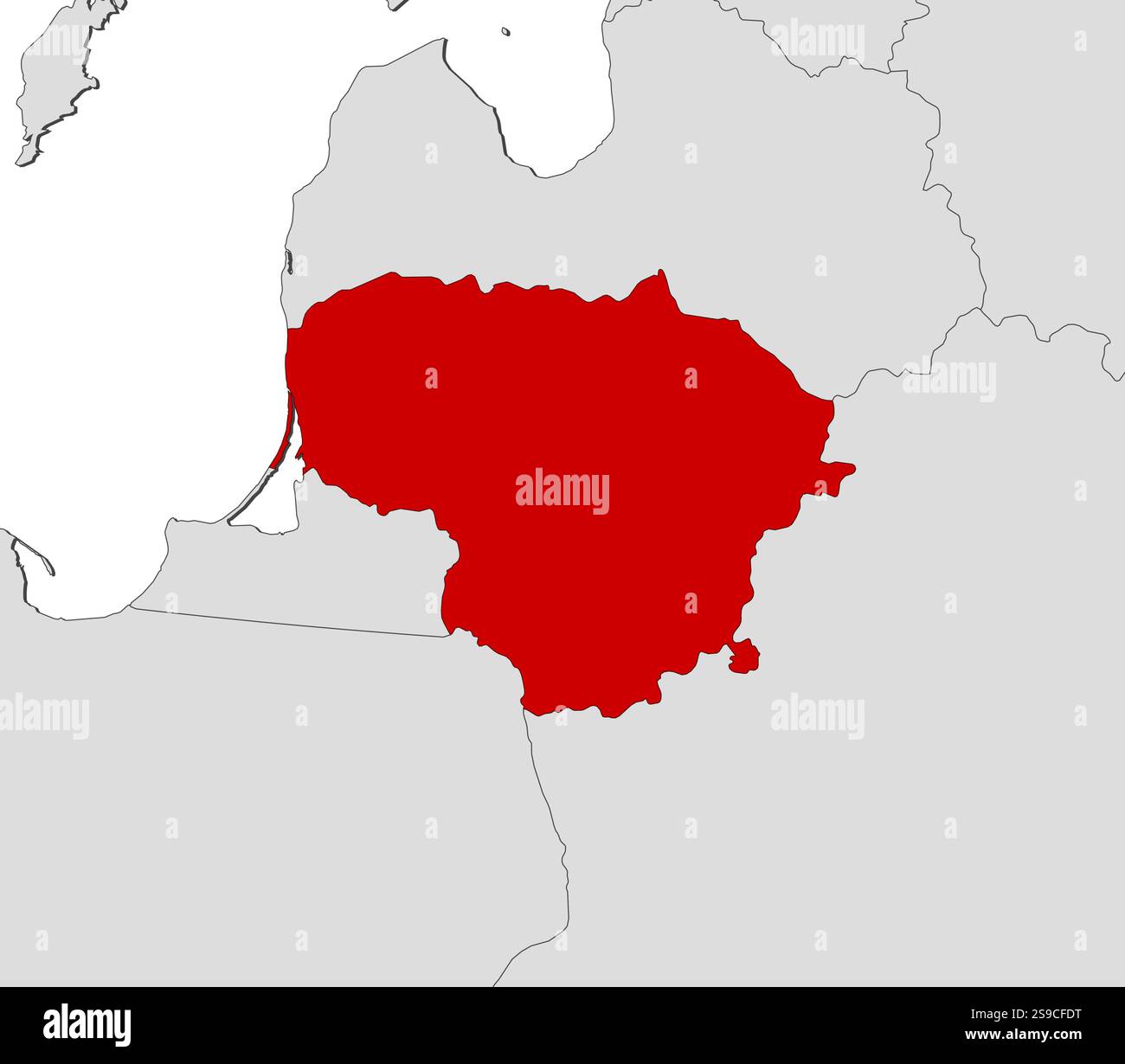 Map of Lithuania and nearby countries, Lithuania is highlighted in red ...