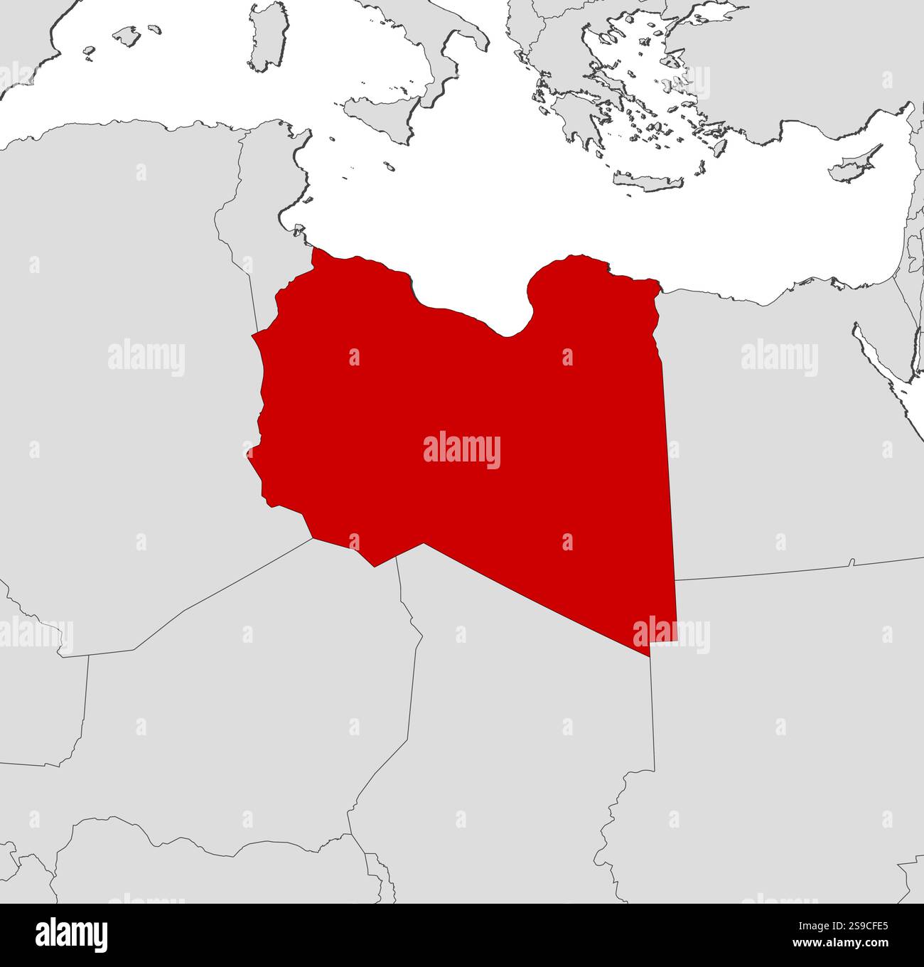 Map of Libya and nearby countries, Libya is highlighted in red Stock ...