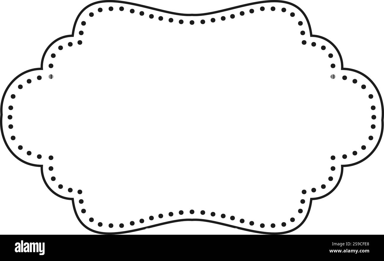 Featuring a simple black and white scalloped frame with a dotted line ...