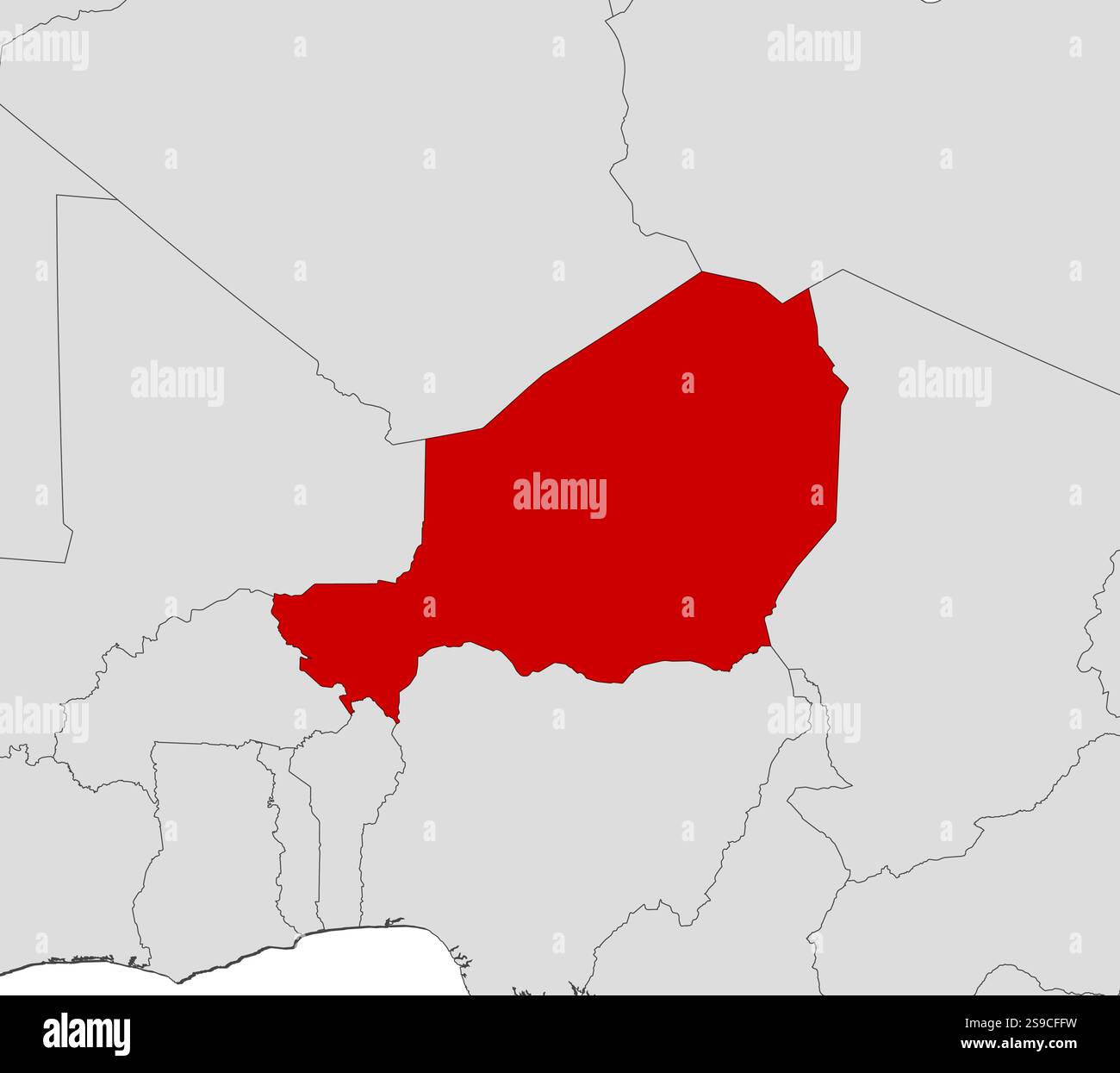 Map of Niger and nearby countries, Niger is highlighted in red Stock ...