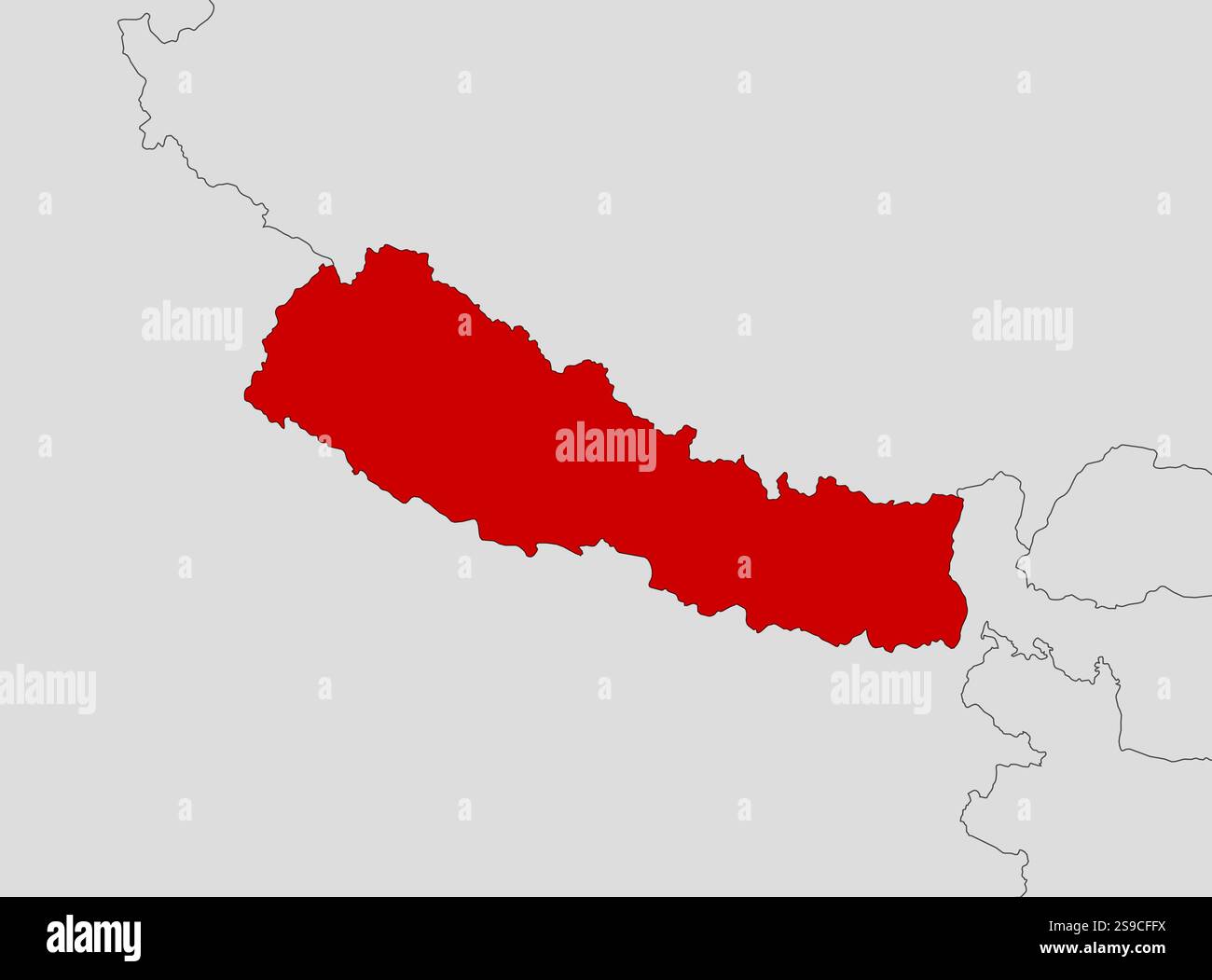 Map of Nepal and nearby countries, Nepal is highlighted in red Stock ...