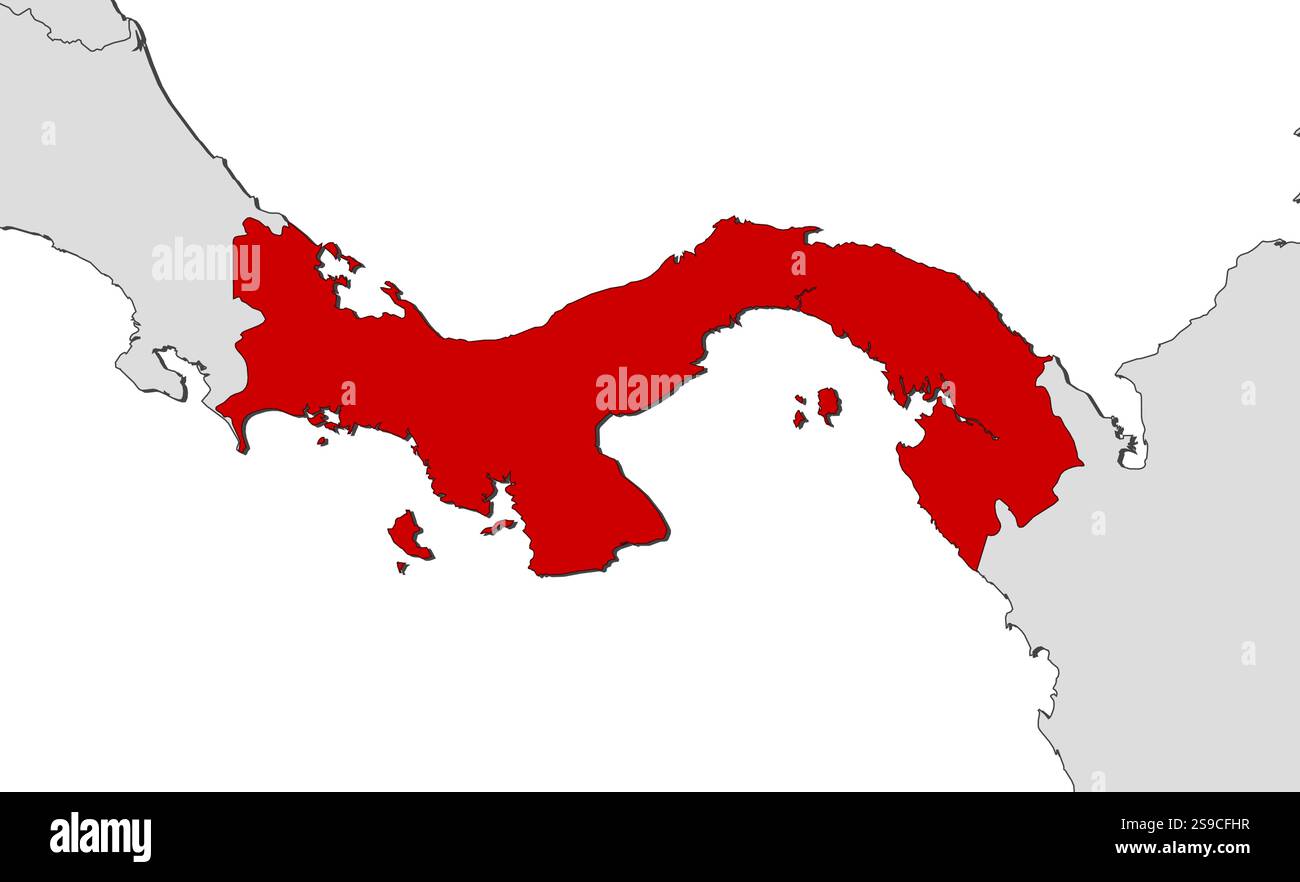 Map of Panama and nearby countries, Panama is highlighted in red Stock ...