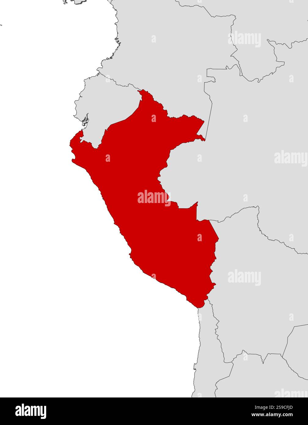 Map of Peru and nearby countries, Peru is highlighted in red Stock ...