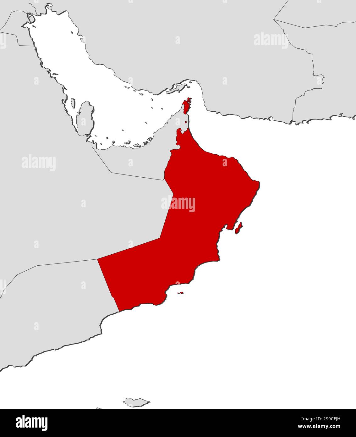Map of Oman and nearby countries, Oman is highlighted in red Stock ...