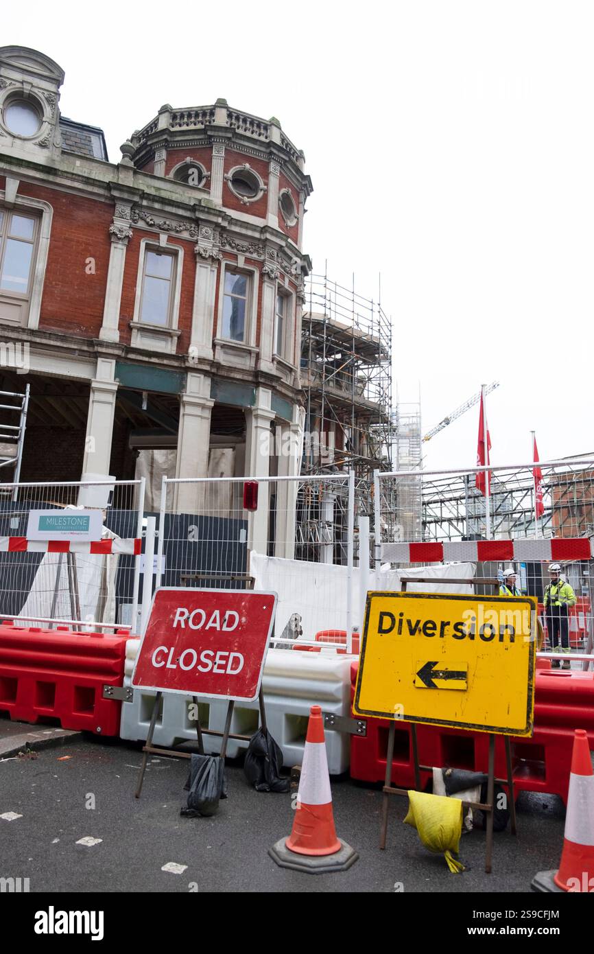Road Closed diversion signs at West Smithfield Market museum ...